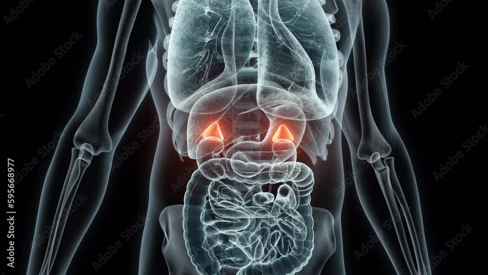 3D rendering Medical Animation of a Adrenal Glands.X-ray of a Human ...