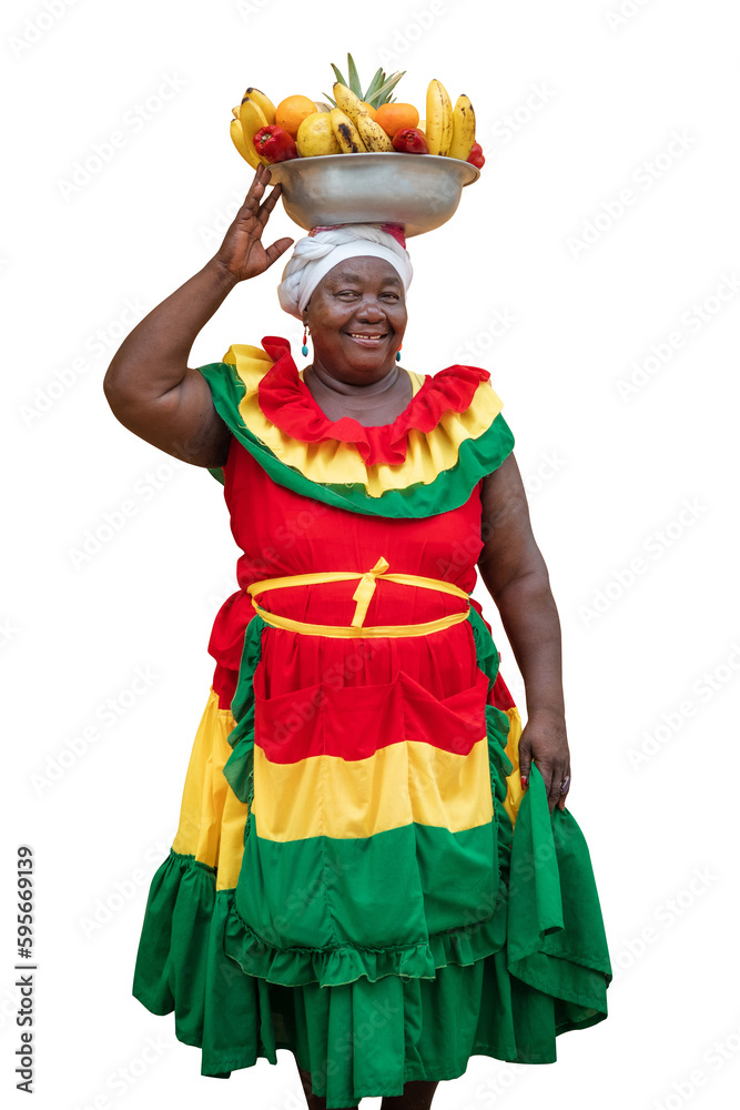 Happy Smiling Palenquera Fresh Fruit Street Vendor Typical Of
