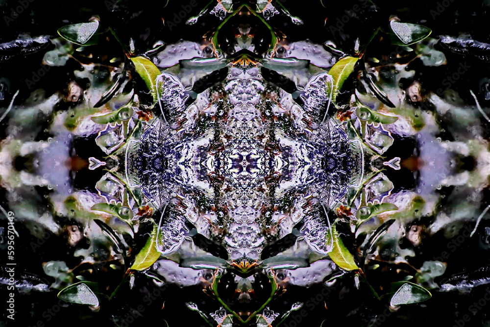 Abstract ice pattern and drawing appearing on the surface of the water ...