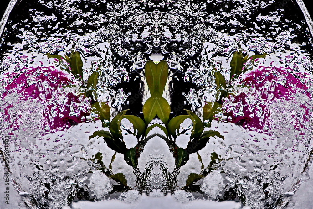 Abstract ice pattern and drawing appearing on the surface of the water ...