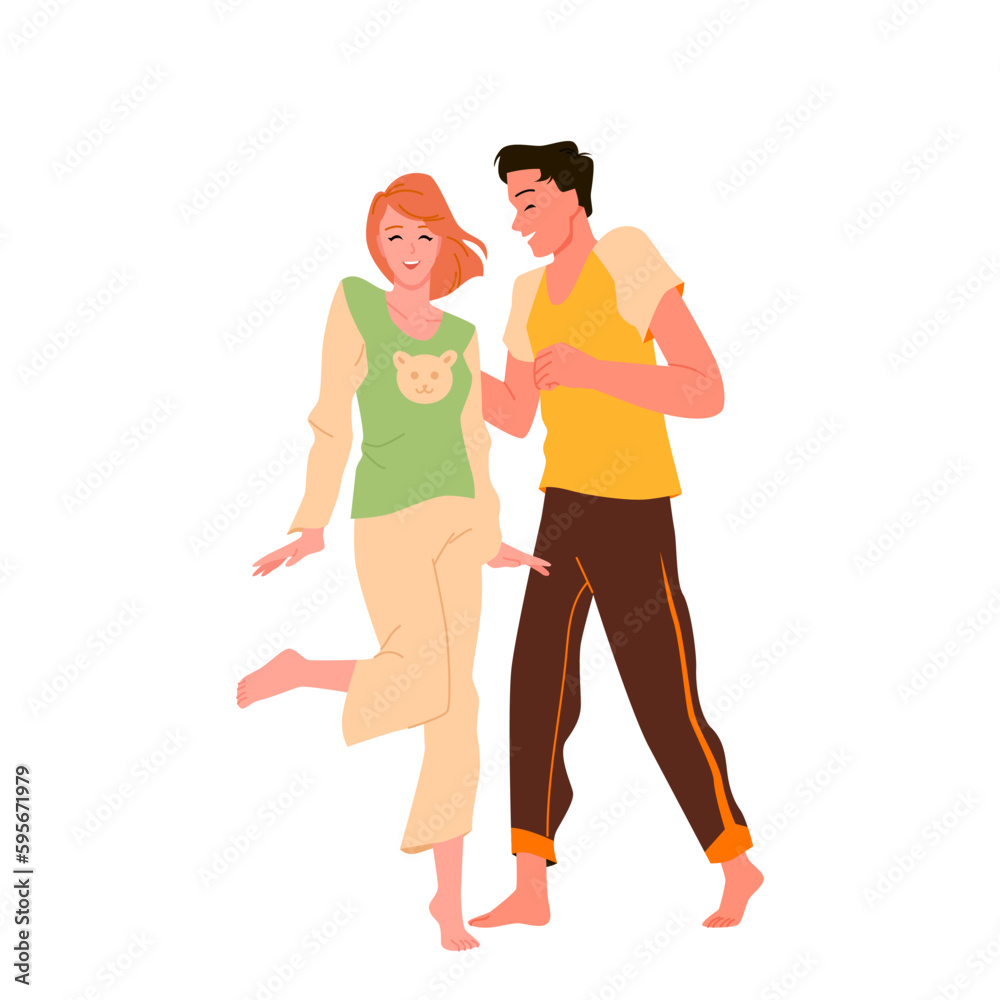 Happy couple enjoy dancing movement vector illustration. Cartoon ...