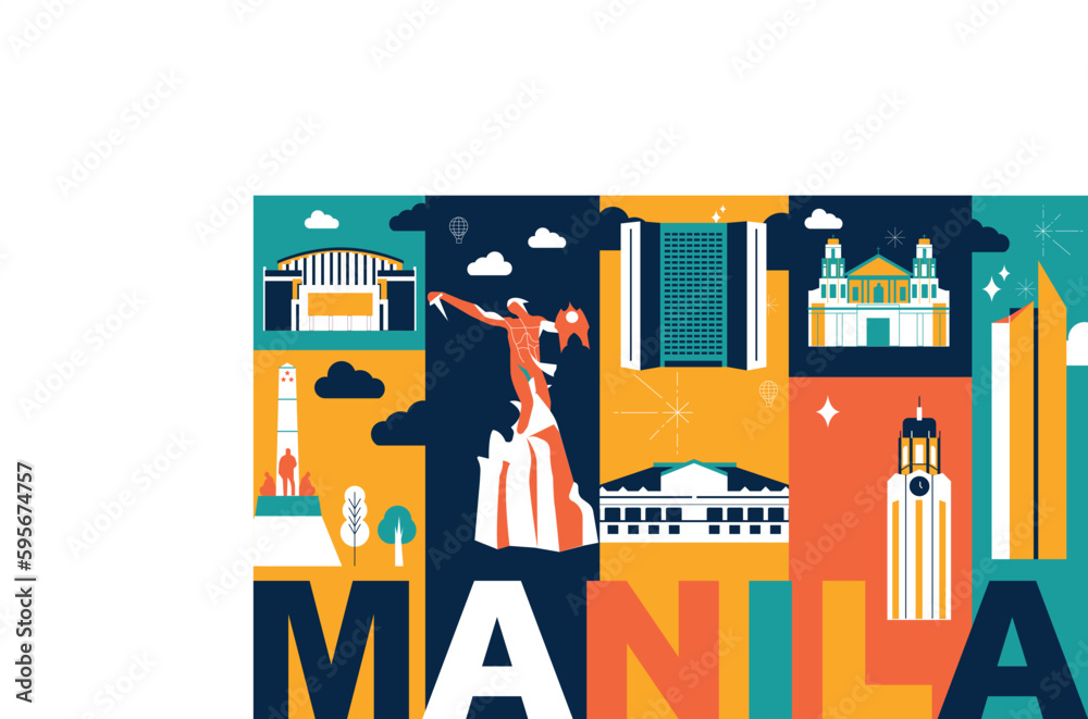 Typography word Manila branding technology concept. Collection of flat ...