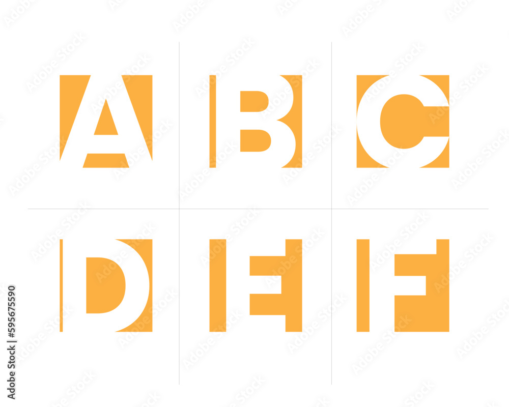 Negative shapes logo for A, B, C, D, E, F, Stock Vector | Adobe Stock