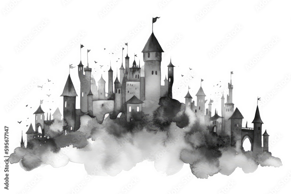 Wizard castle watercolor illustration. Generative AI. Stock ...