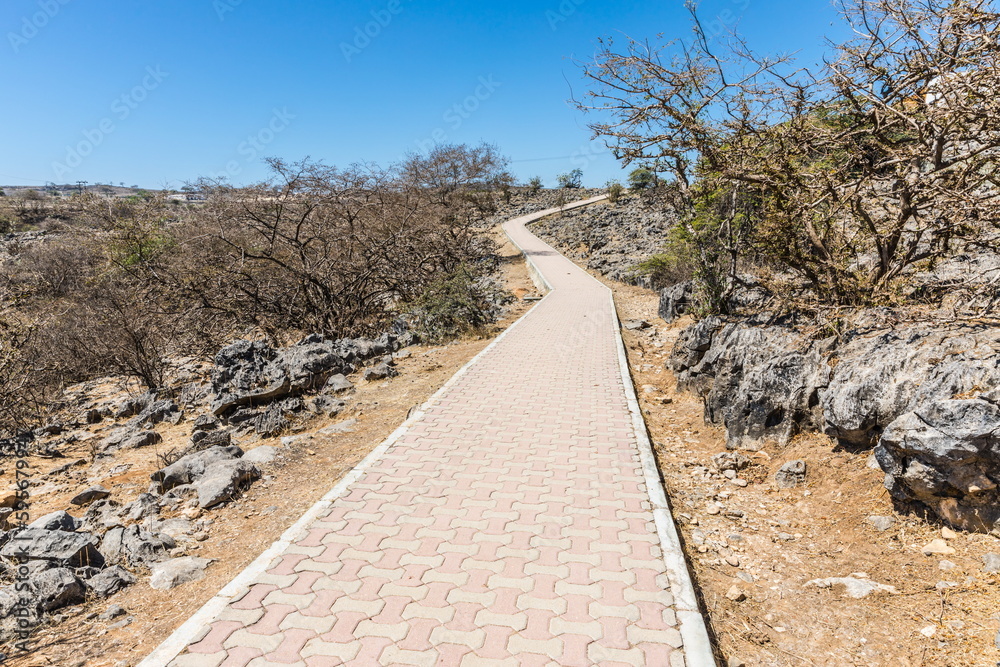 Park near the Tawi Atair Sinkhole Oman, the most famous sinkhole in the ...