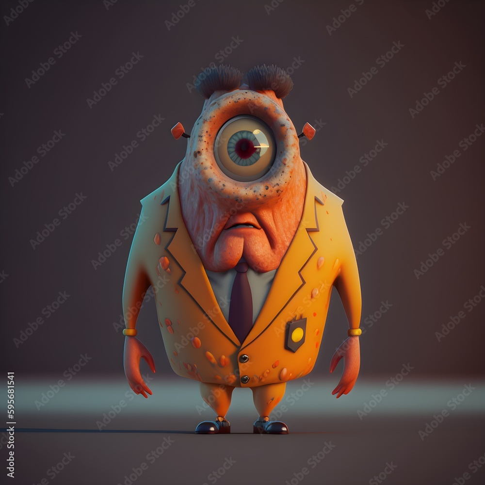 this character in pixar film style in style of david lynch full body ...