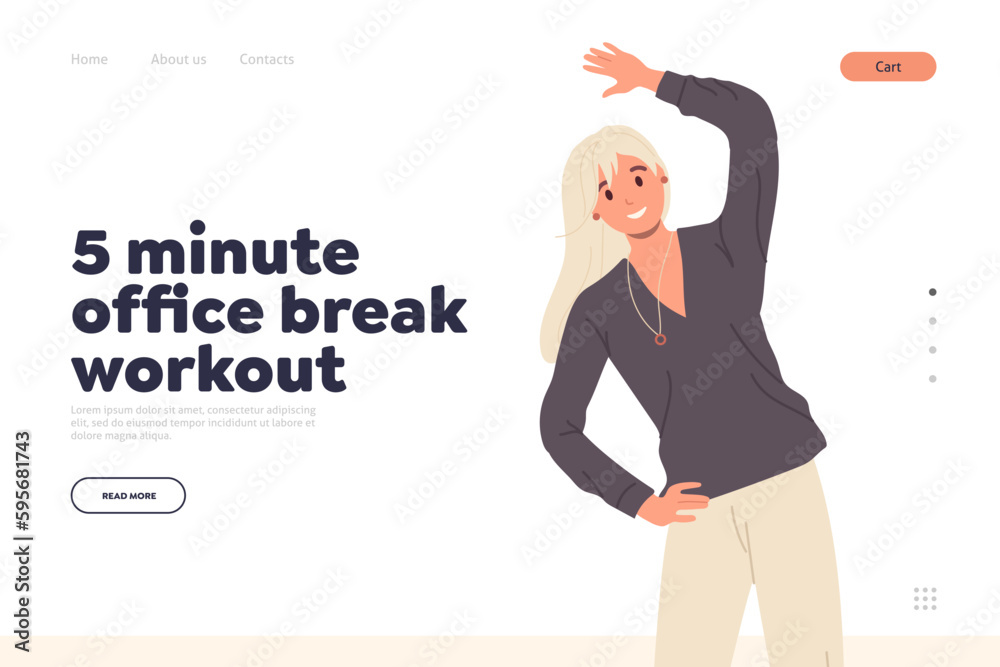 5 minute office break workout landing page with easy warmup exercise ...