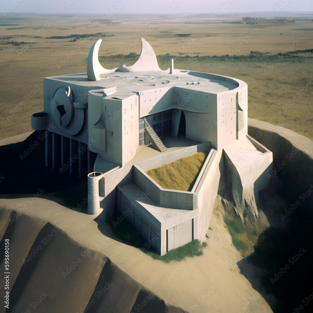 overview drone footage of secret evil supervillains lair designed by ...