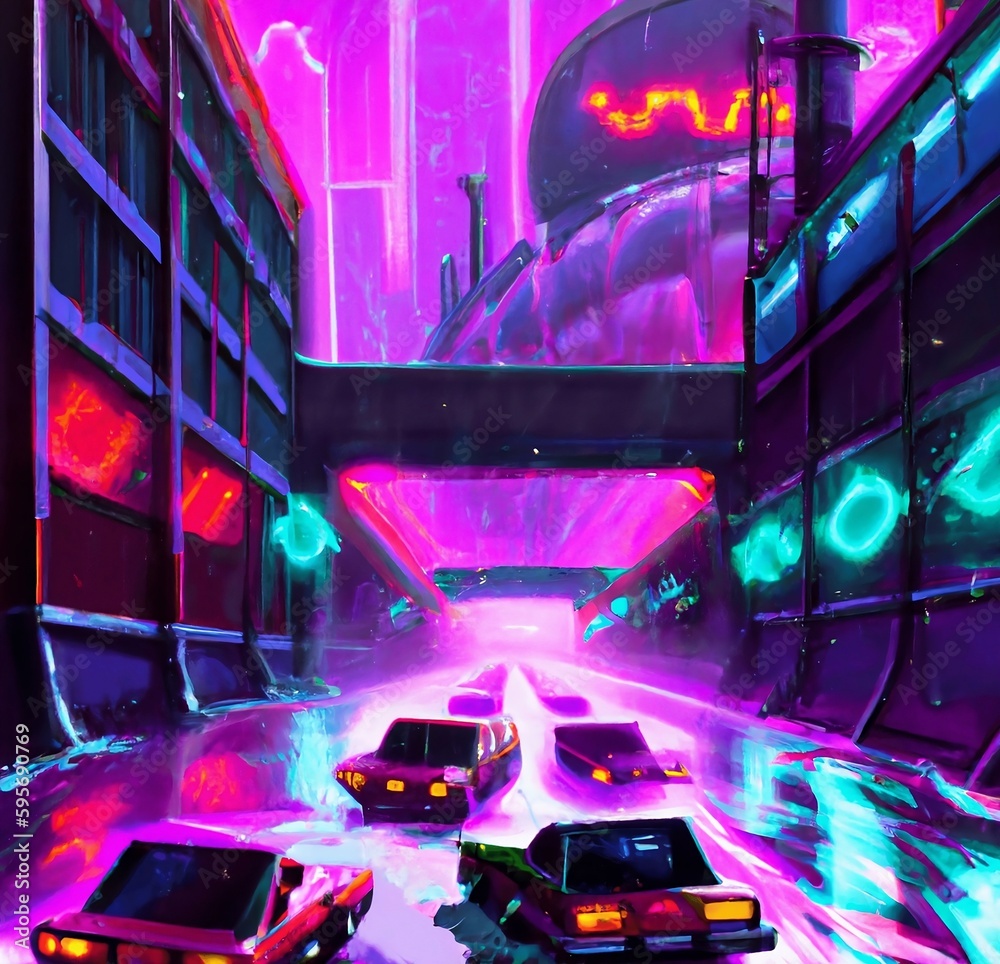 synthwave road, synthwave style landscape with road, synthwave city ...