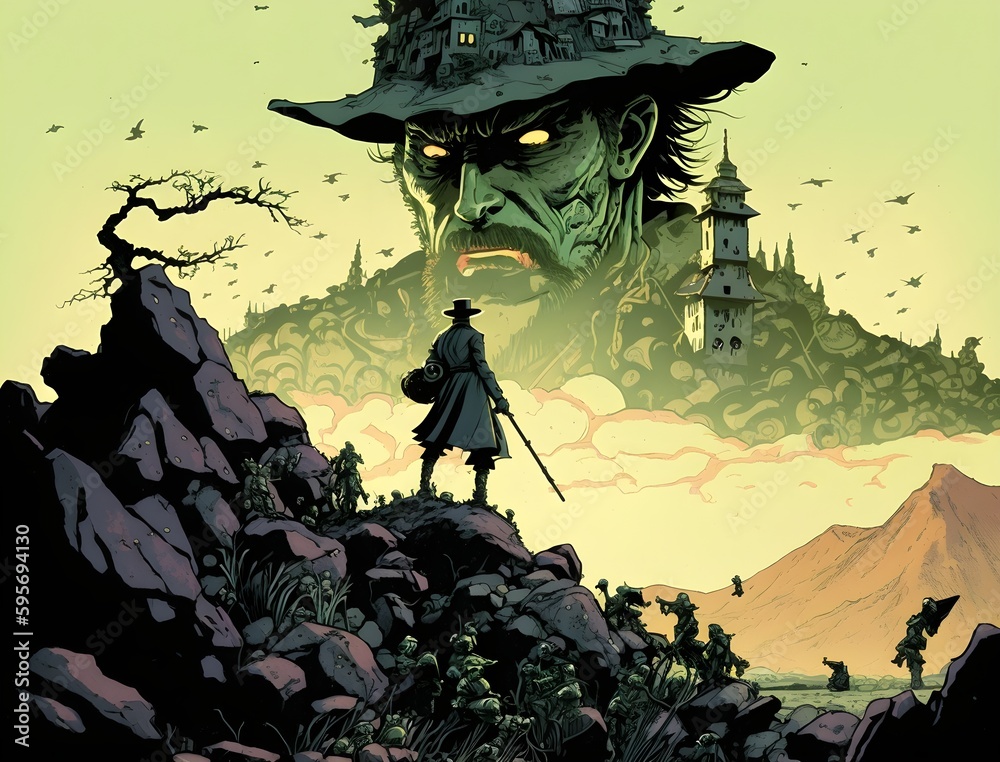 a giant wizard and an army men attacking a fortress 25 mm ...