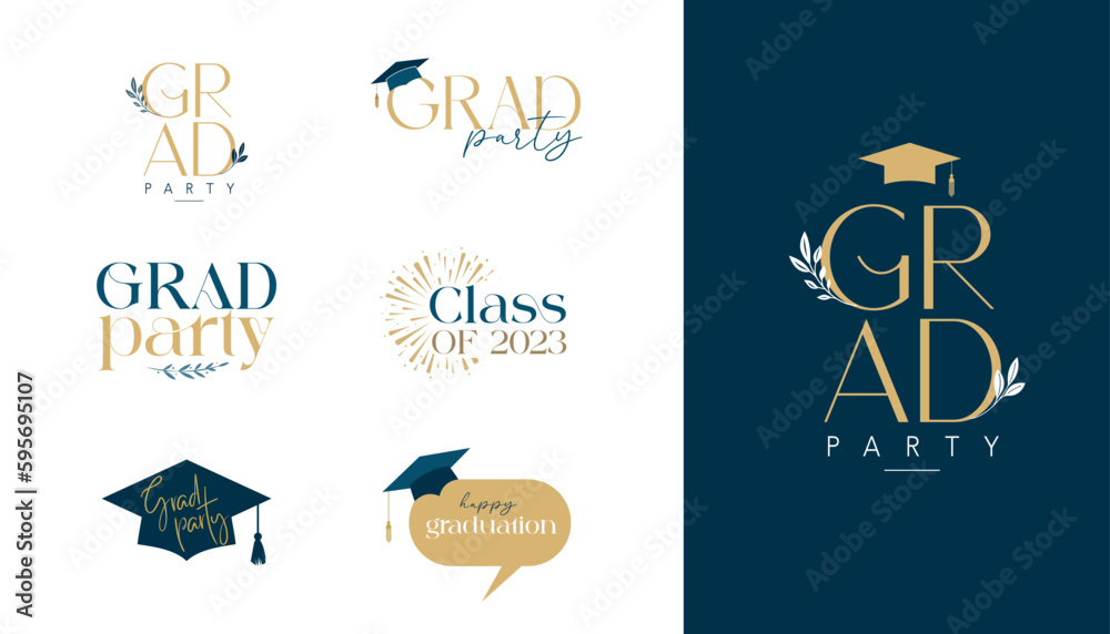 Graduation party typography collection, monogram, logo design templates ...