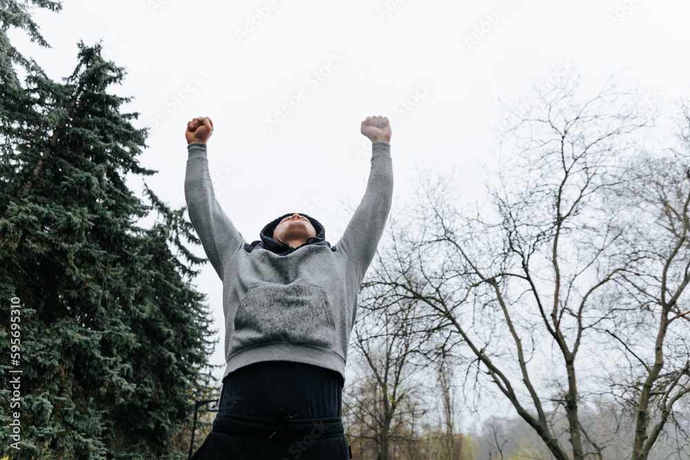 Success and Satisfaction Portrait of a Happy, Victorious Man. A winning ...