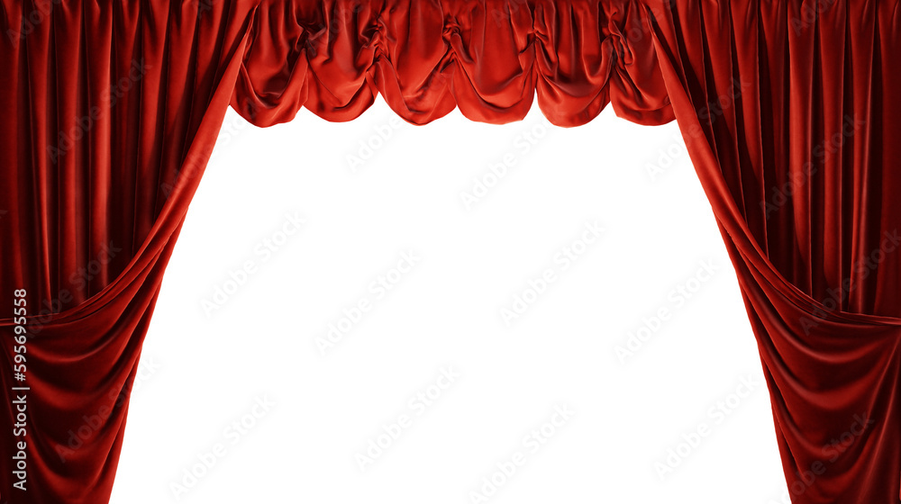 Opening red curtain with transparent background. 3D rendering Stock ...