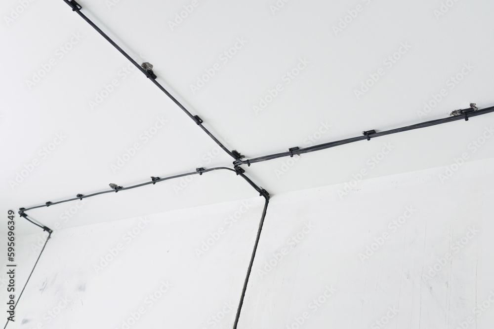 Electric wires installation and pipes of electricity in new house ...