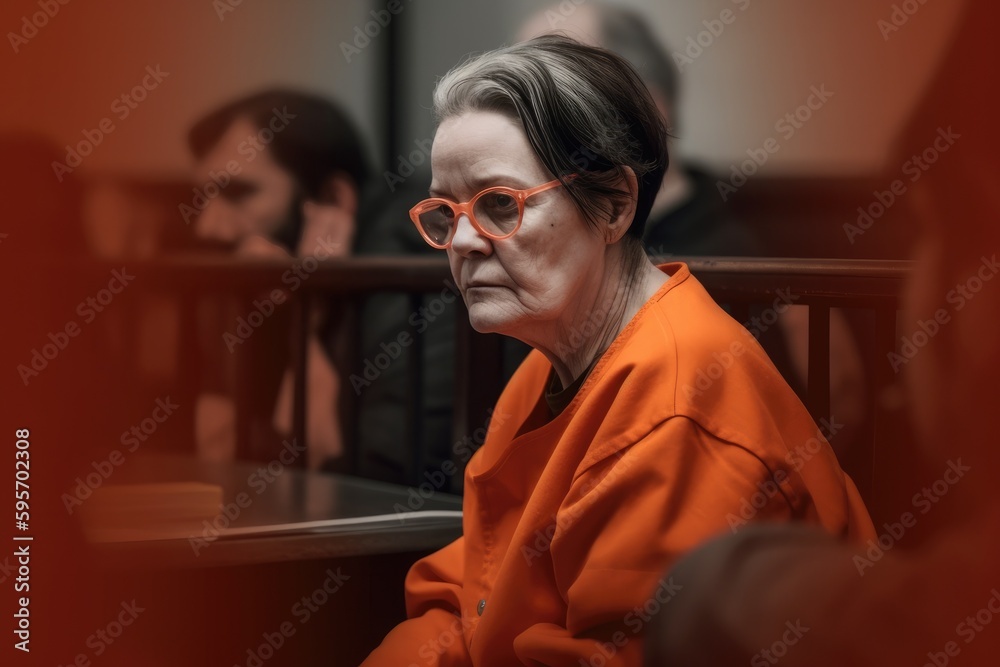 Illustration of a female prisoner in an orange jumpsuit sitting in a ...