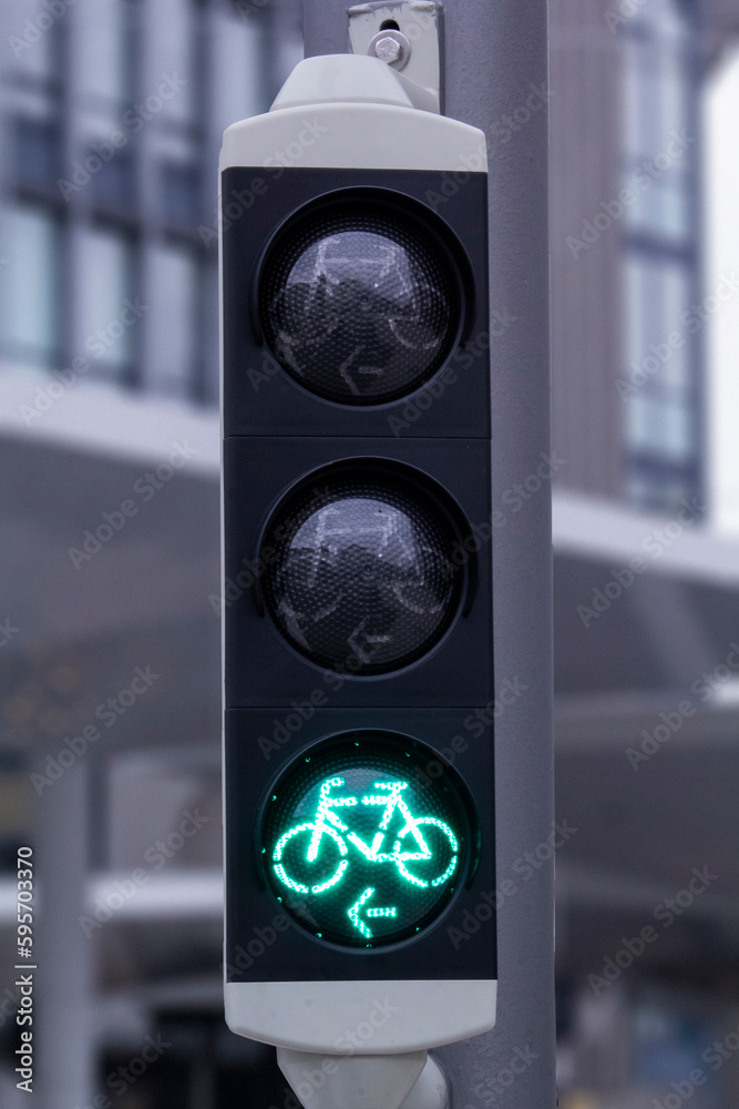 European green lights for bicicle lane. Traffic light for bikers Stock ...