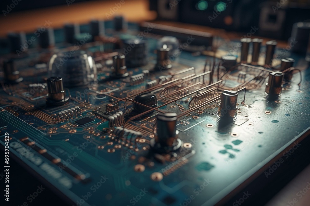 3D modeling of electrical potential on a circuit board, showing current ...