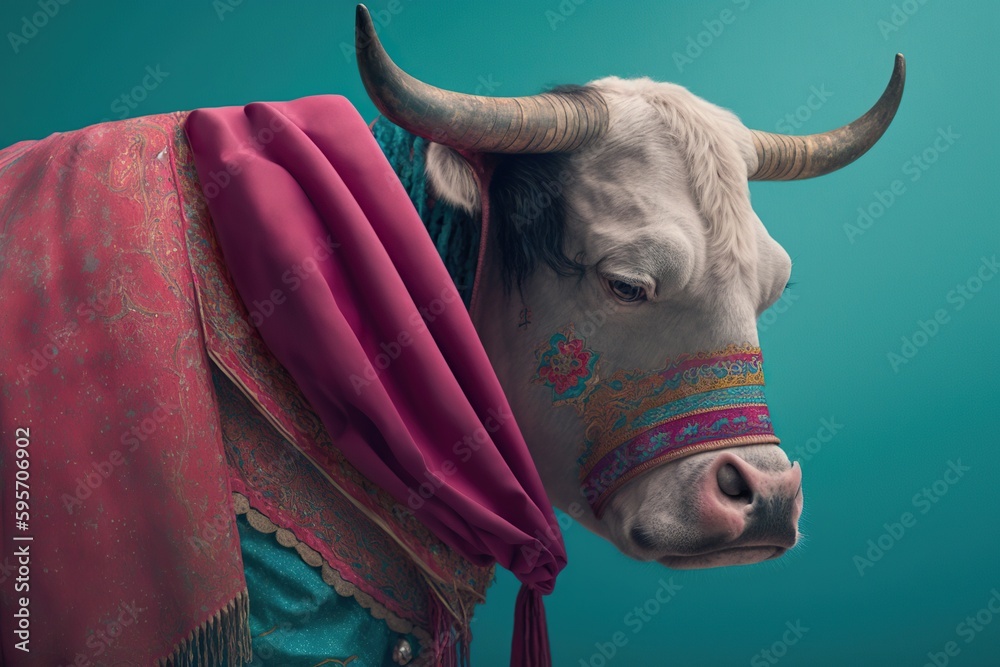sad bull wearing matador clothes created with Generative AI technology ...