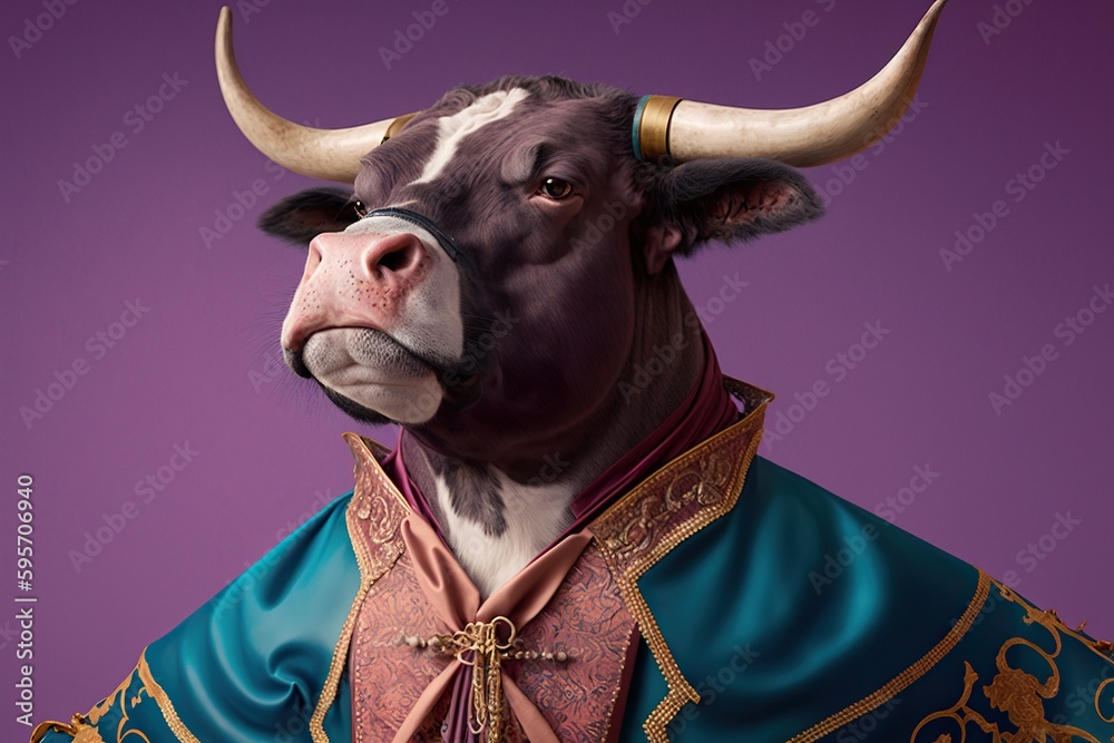 sad bull wearing matador clothes created with Generative AI technology ...