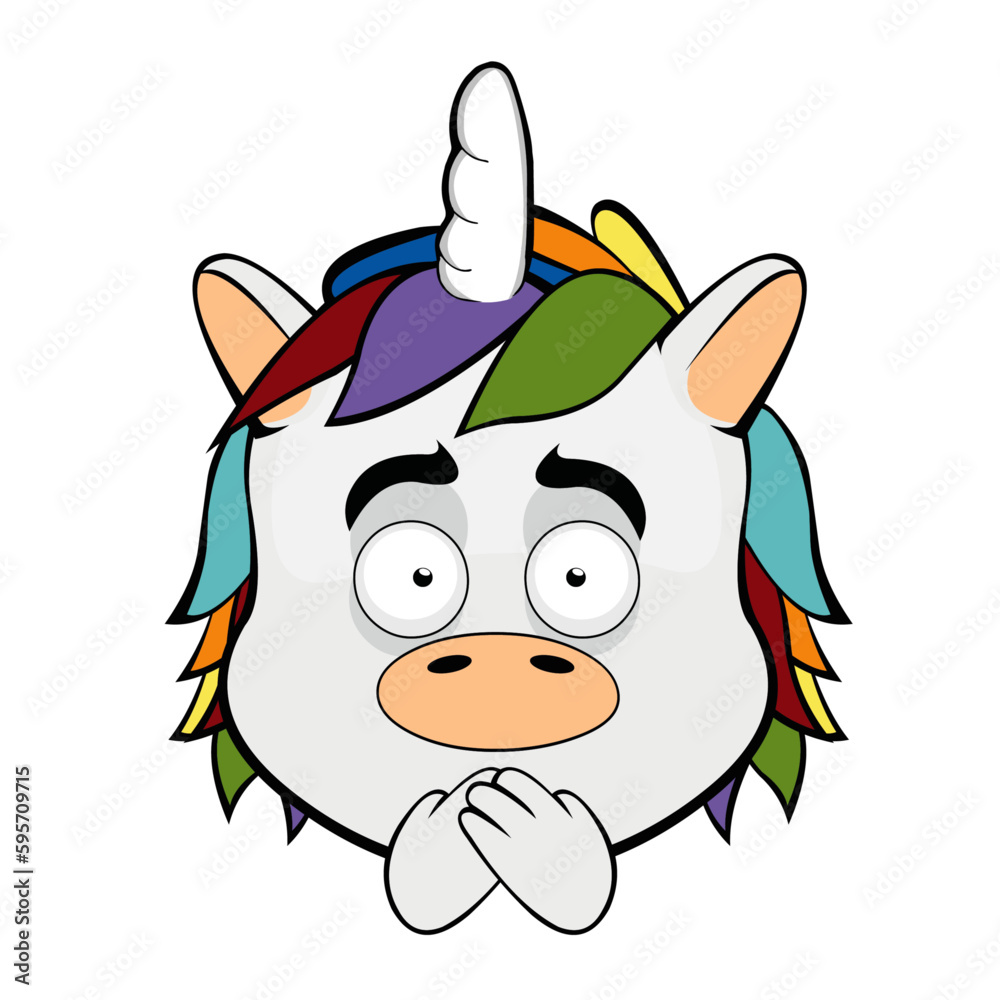 vector illustration face of a cartoon unicorn covering its mouth with ...