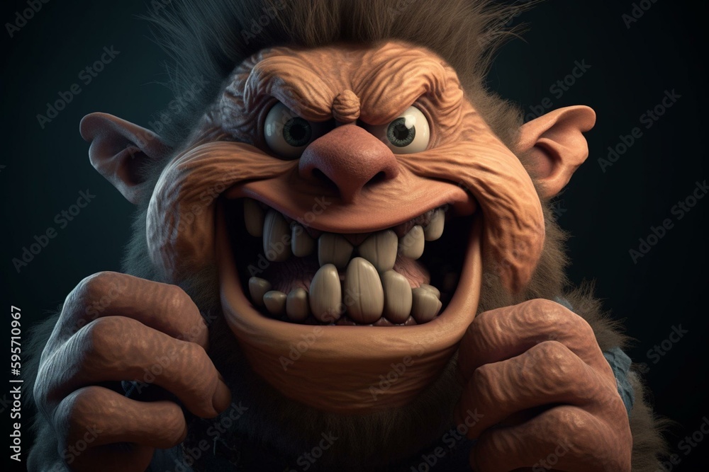 Funny, scary monster troll cartoon. Isolated on a transparent ...