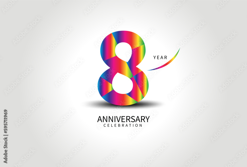 8 Year Anniversary Celebration Logo colorful vector, 8 Number Design ...