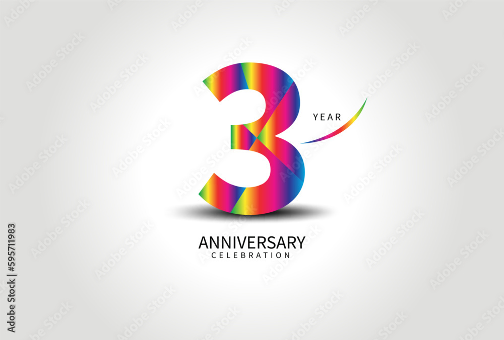 3 Year Anniversary Celebration Logo colorful vector, 3 Number Design ...
