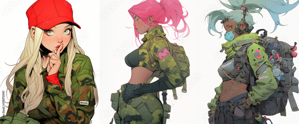 ภาพประกอบสต็อก Various illustrations of cartoon girls. Character design ...