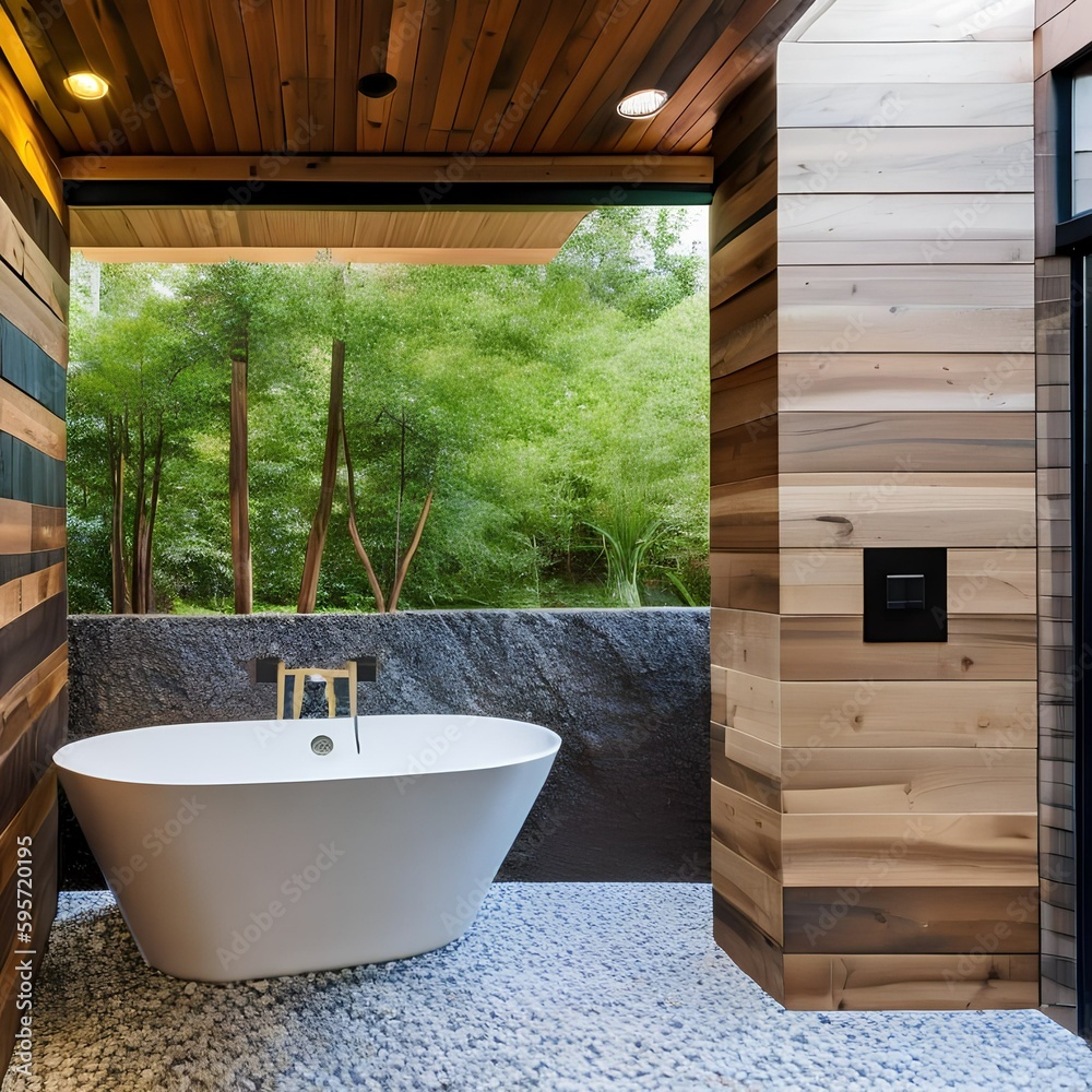 6 An outdoor-inspired bathroom with earthy tones, a stone shower, and ...