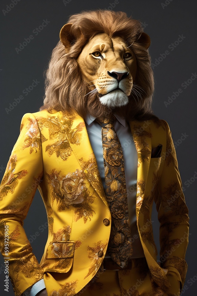 Lion Wearing Beautiful Tailored Golden Suit. Generative ai Stock ...