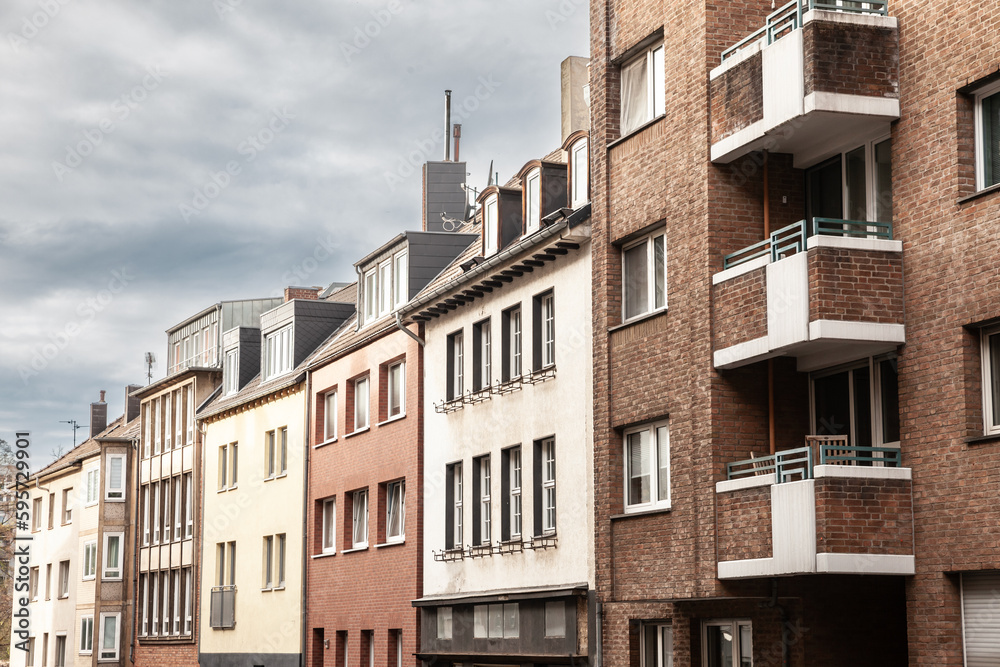 Typical residetial street with multistorey residential buildings in a ...