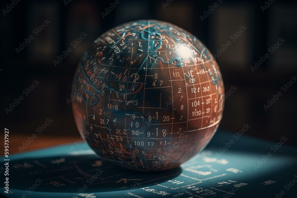 3D math symbol sphere with formulas, commonly used at universities ...