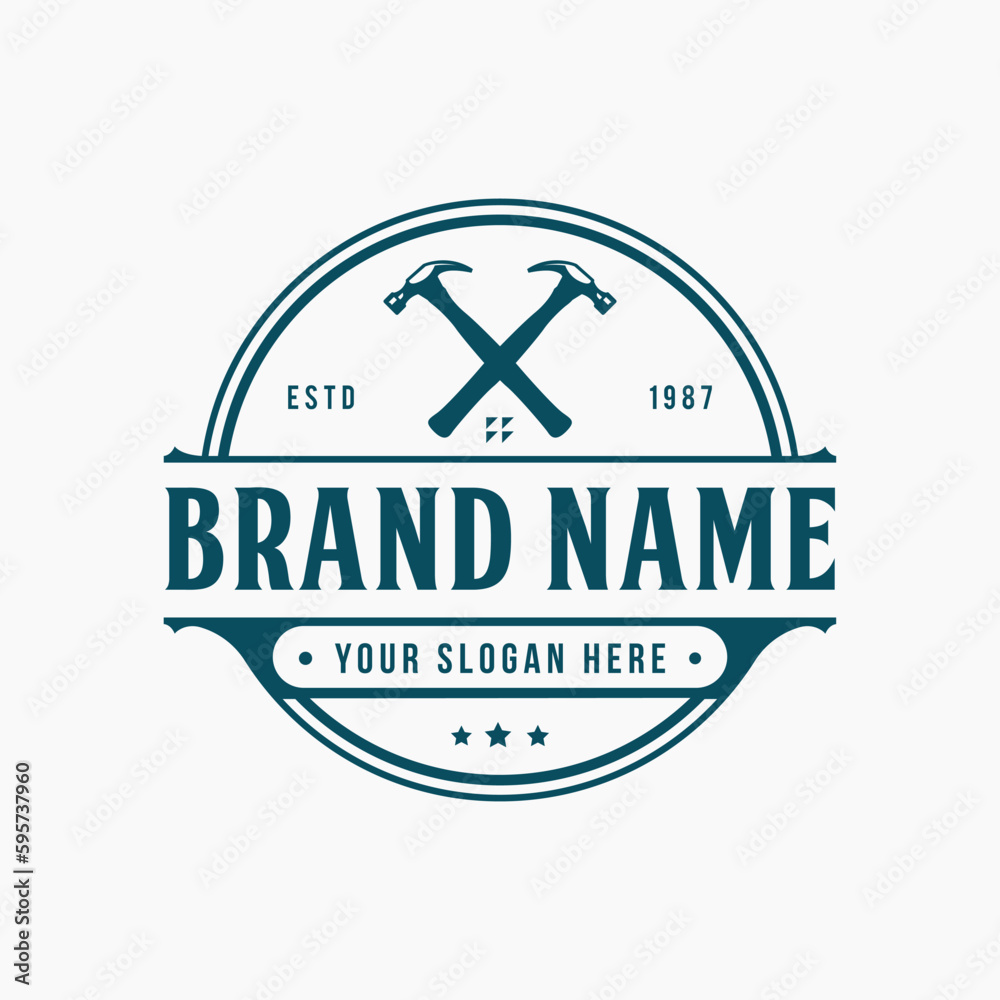 Carpentry Logo Design and Vector Illustration, Line Art, Hammer Steel ...