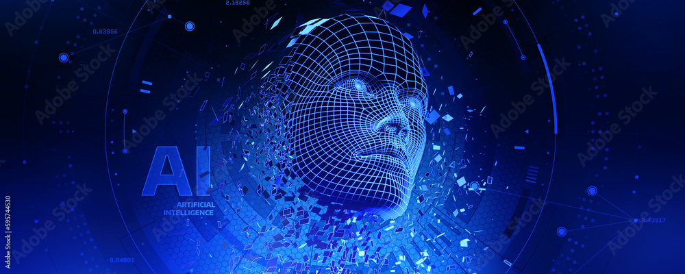 Artificial intelligence Machine Learning. Digital human face ...
