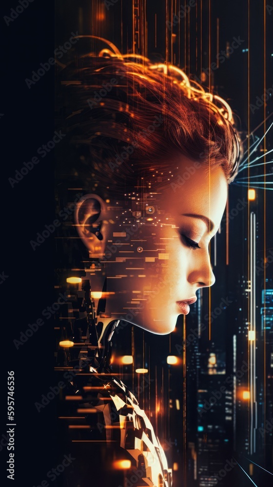 surreal closeup person city artificial intelligence woman portrait ...