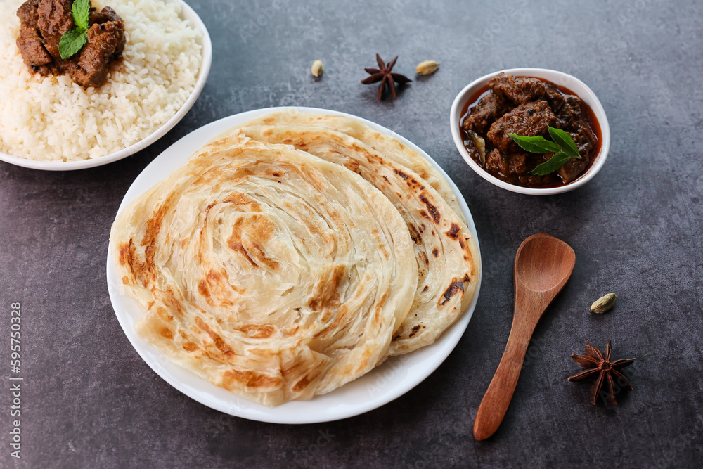 Beef curry with Kerala parathas porotta roti parotta barotta naan ...