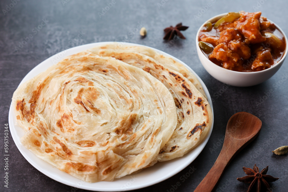 Chilly chicken with Kerala parathas porotta roti parotta barotta naan ...