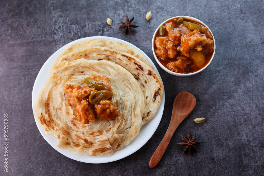 Chilli chicken with Kerala parathas porotta roti parotta barotta naan ...