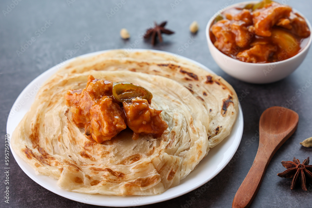 Chilly chicken with Kerala parathas porotta roti parotta barotta naan ...