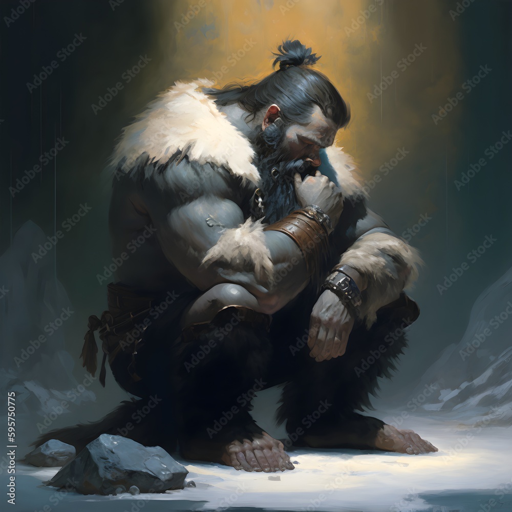 Dwarven male with black beard wearing a furry bear suit and tie ...