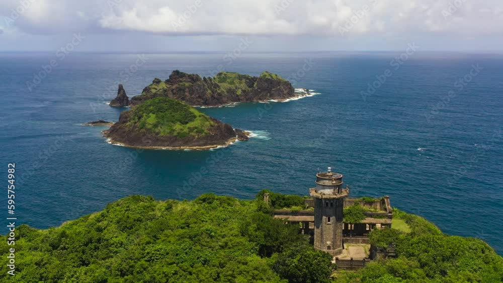 Aerial view of Lighthouse and tropical islands on the background of the ...