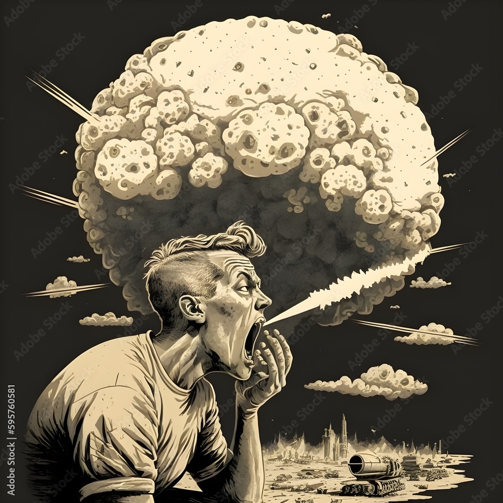 human snorting up an atomic bomb explsion up his nose very detailed ...