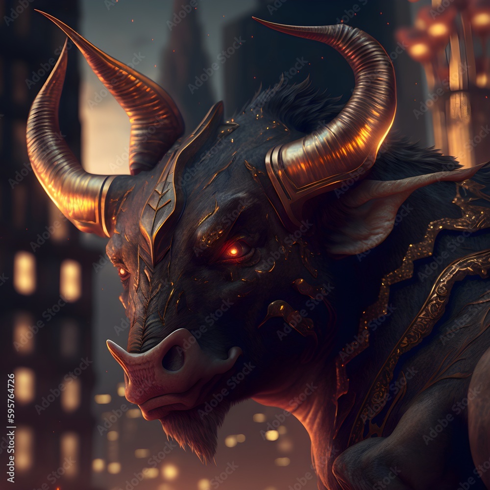 wild pig with big horns gold septum piercing warrior highly detailed ...