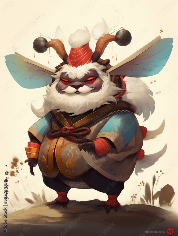 cute smart anthropomorphic bee with feet transparent wings C ...