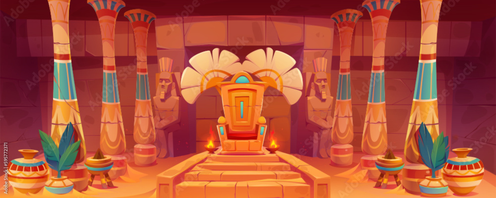 Ancient throne room in Egyptian palace. Vector cartoon illustration of ...