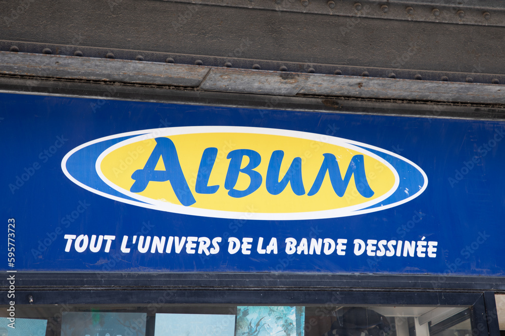 Album logo text and brand sign comic shop facade for bookstore whole ...