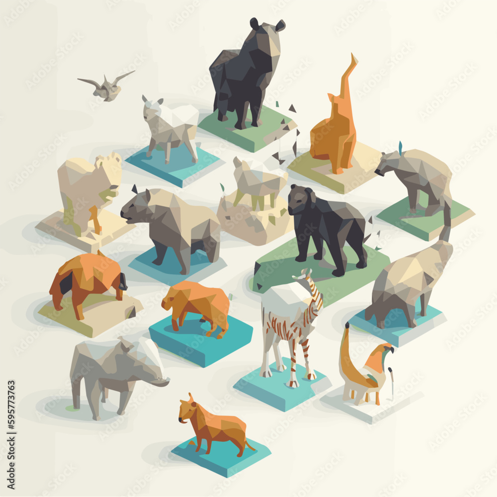 Isometric wild animals isolated on white background. Set of wild ...