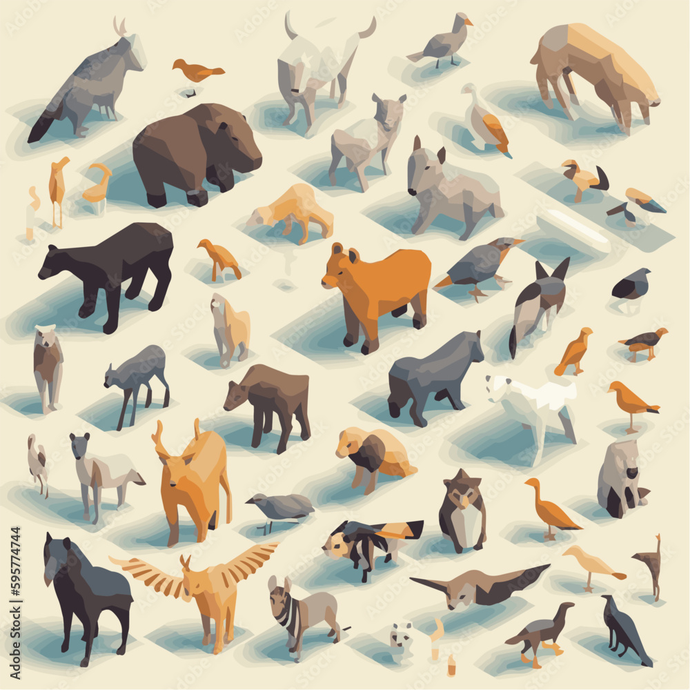 Isometric wild animals isolated on white background. Set of wild ...