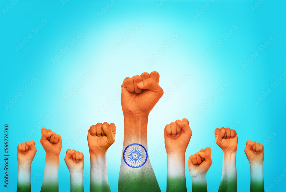 Powerful fist of people, people leaders hand with India flag, labor day ...