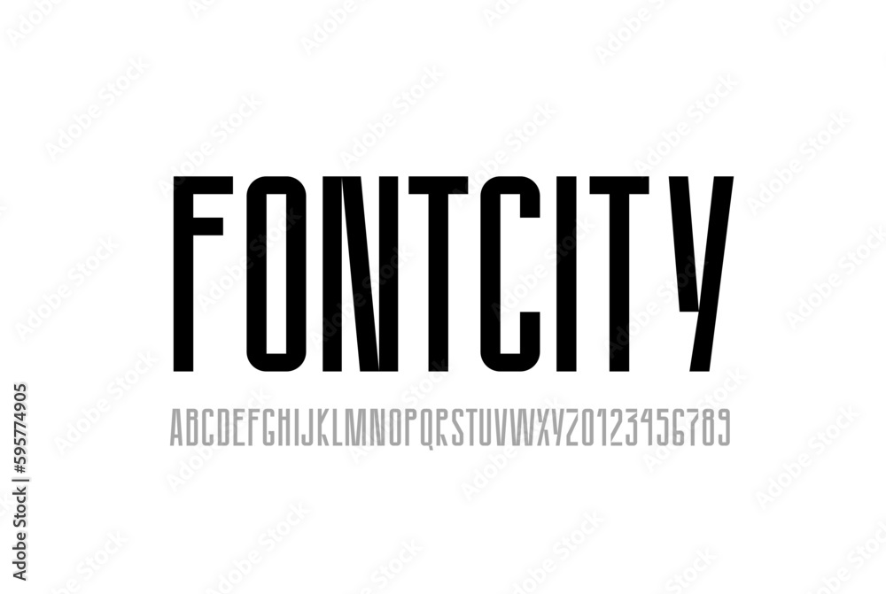 Condensed font, long black alphabet, high letters and numbers, for your ...